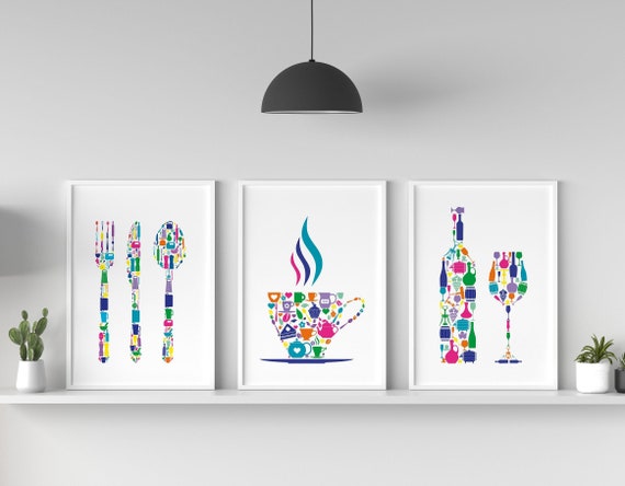 Kitchen Wall Art Prints Set of 3 Posters Colourful Kitchen - Etsy UK