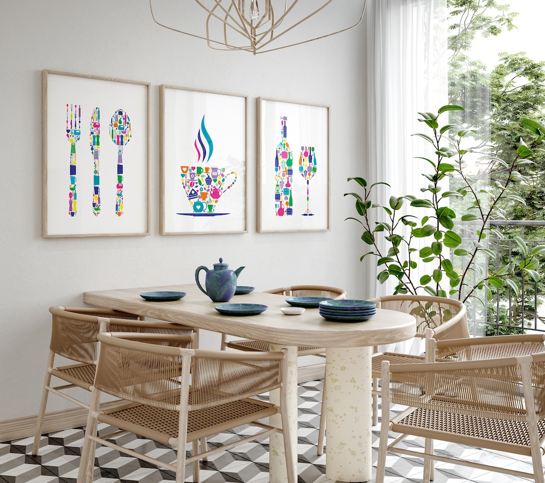 Kitchen Wall Art Prints, Set of 3 Posters, Colourful Kitchen Decor, Abstract Dining Room Decor ...