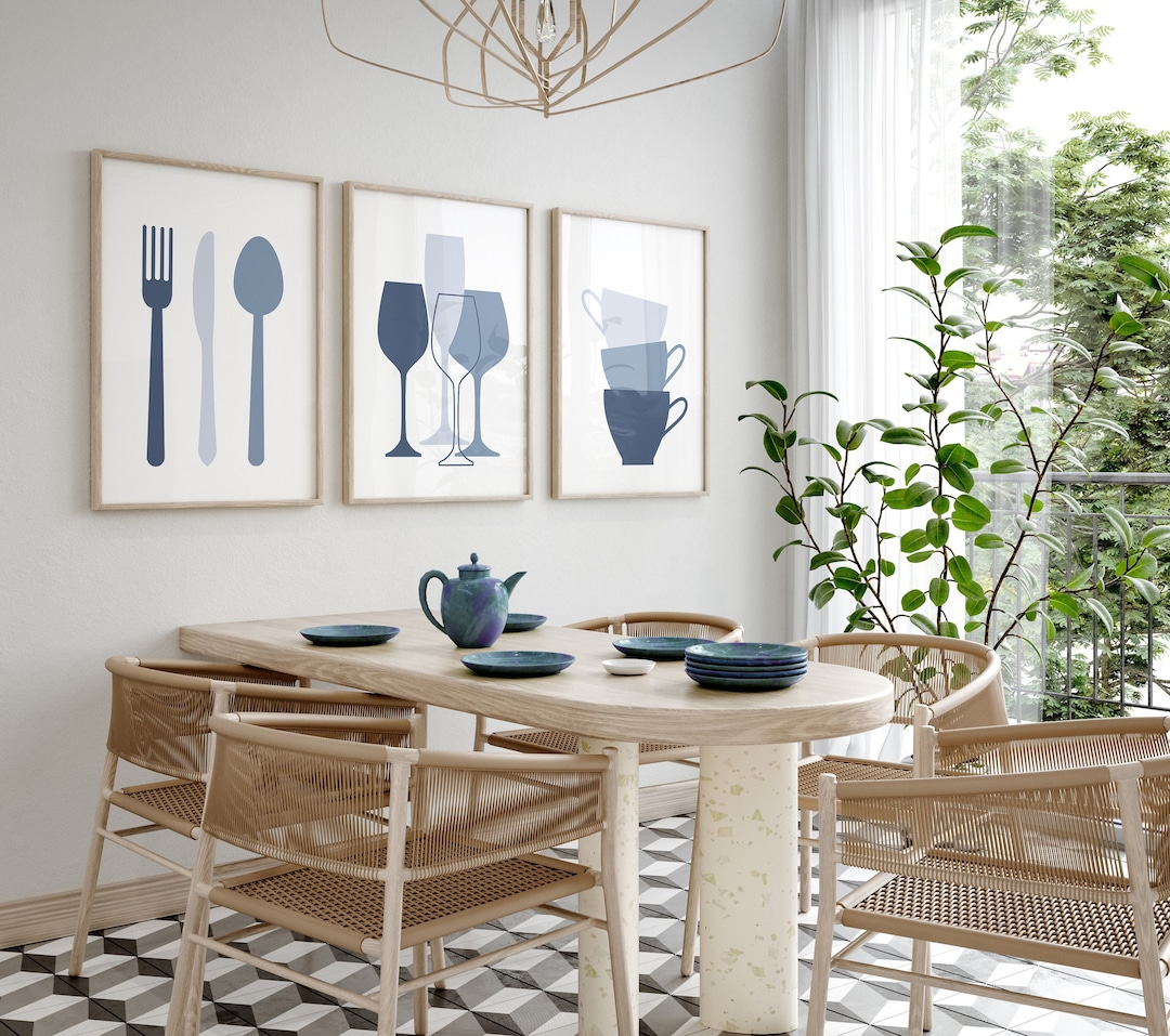 Blue Kitchen Wall Art Prints, Set of 3 Posters, Blue Kitchen Decor, Blue Dining Room Pictures ...