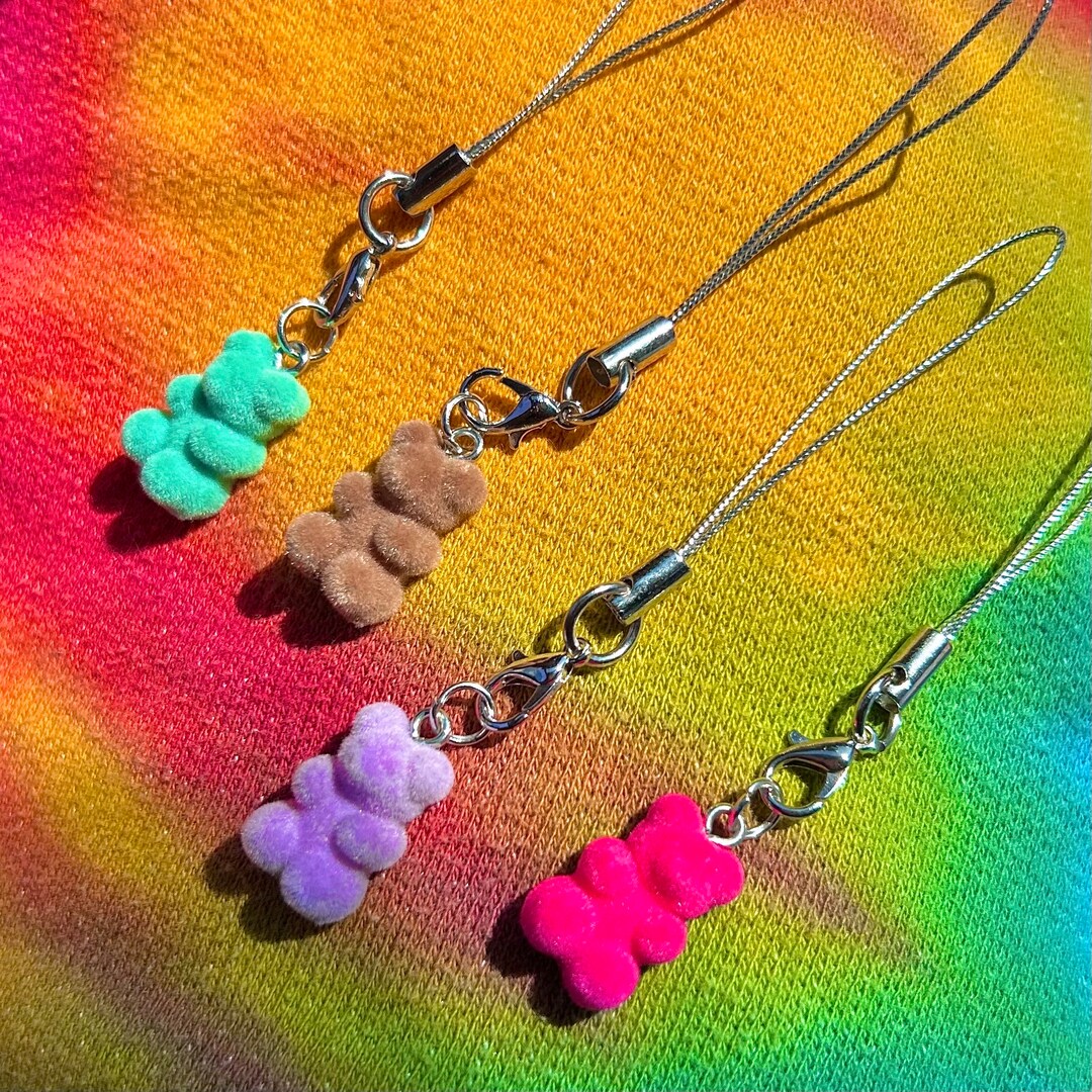 Velvet Gummy Bear Phone Charm, Kawaii Teddy Bear Charm, Cute Phone Case ...