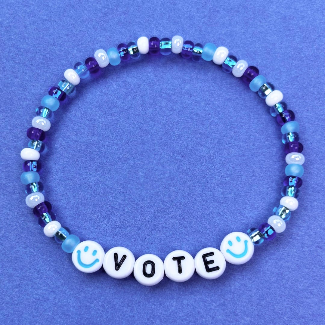 Vote Kamala Harris Friendship Smiley Beaded Bracelet Stretchy Custom ...