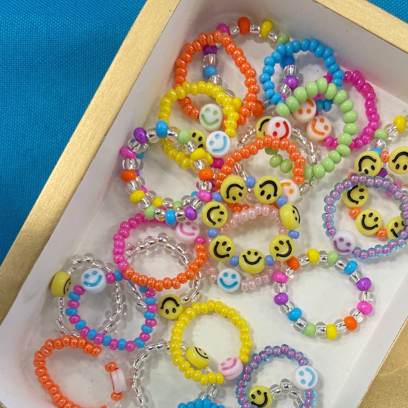 Custom Beaded Rings Smiley Face Ring Initial Bead Rings - Etsy