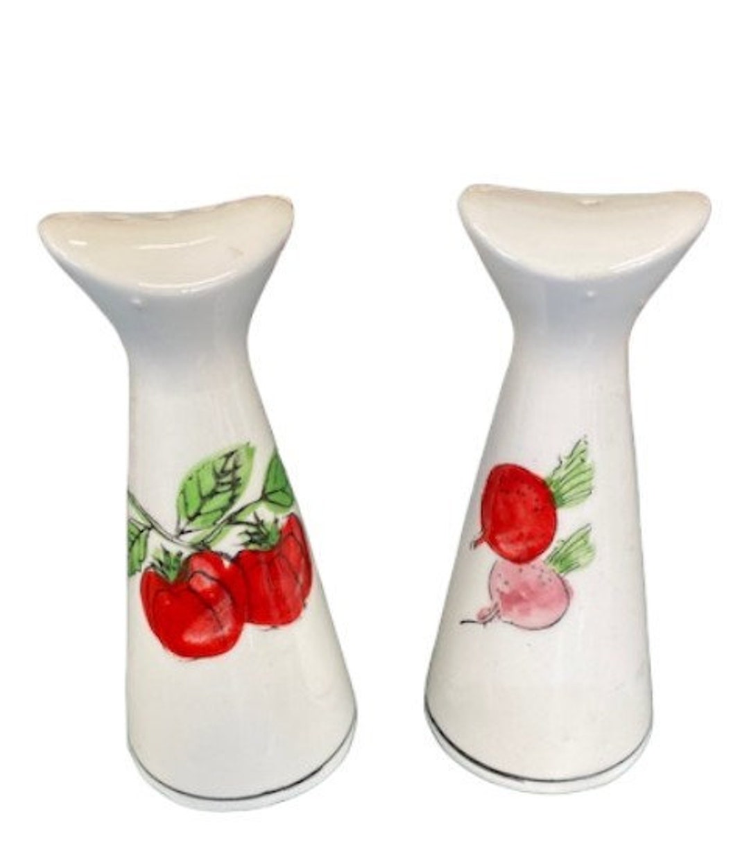 Retro Salt & Pepper Cruet Set Vintage Radish Peppers Tomatoes - Etsy