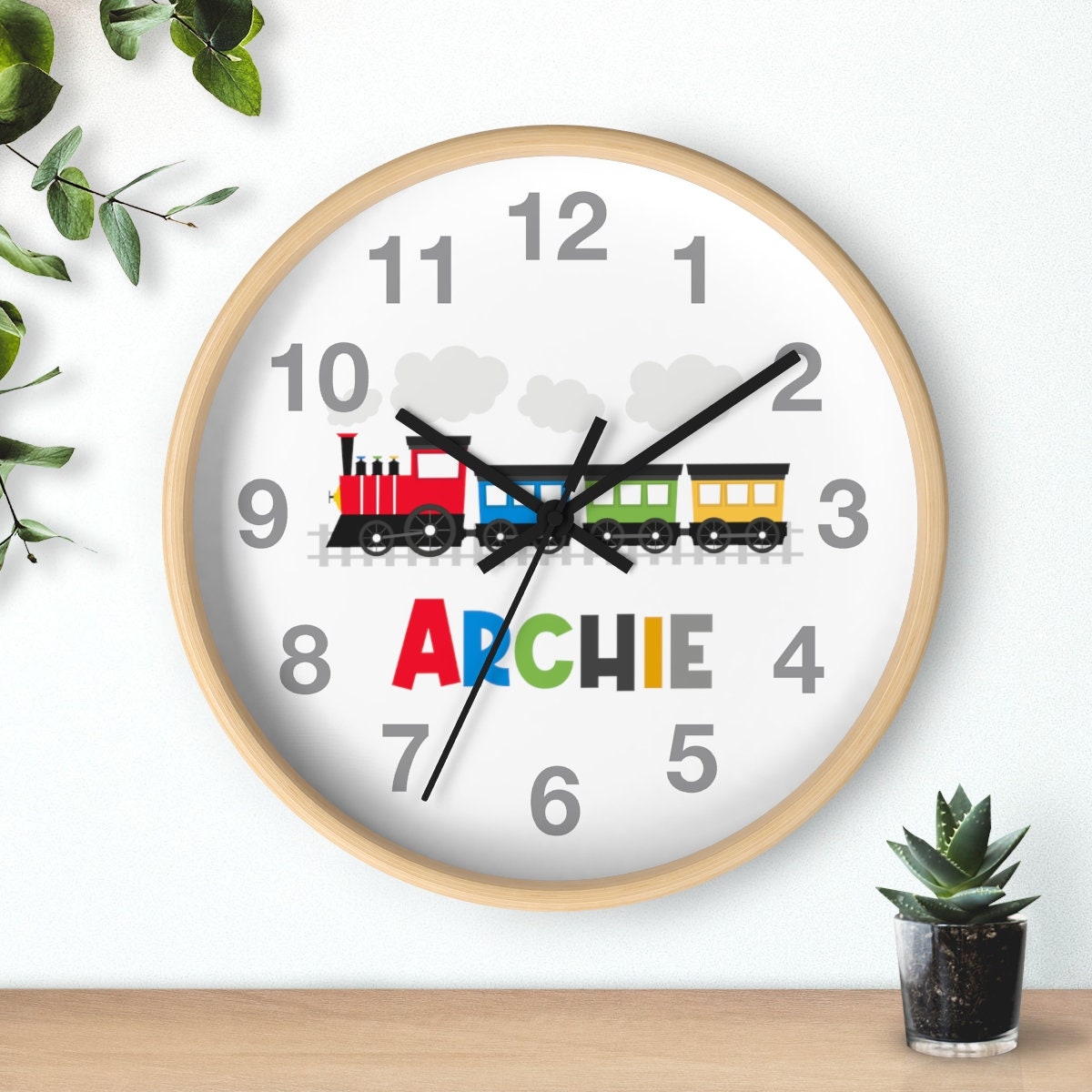 Personalized Steam Train Wall Clock, Decorative Nursery Clock Kids ...