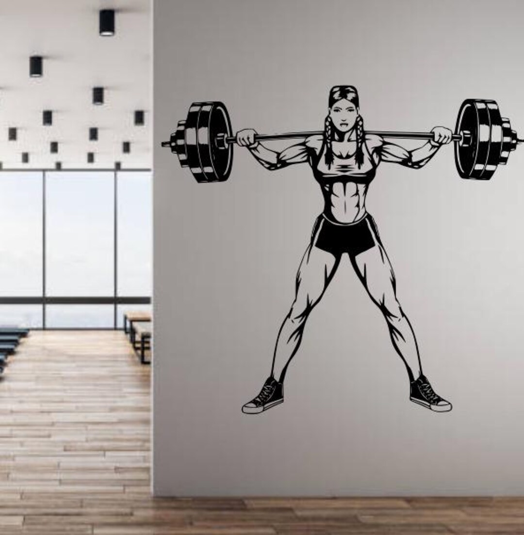 Female Silhouette Strong Man Woman Gym Fitness Weights Decals Vinyl ...