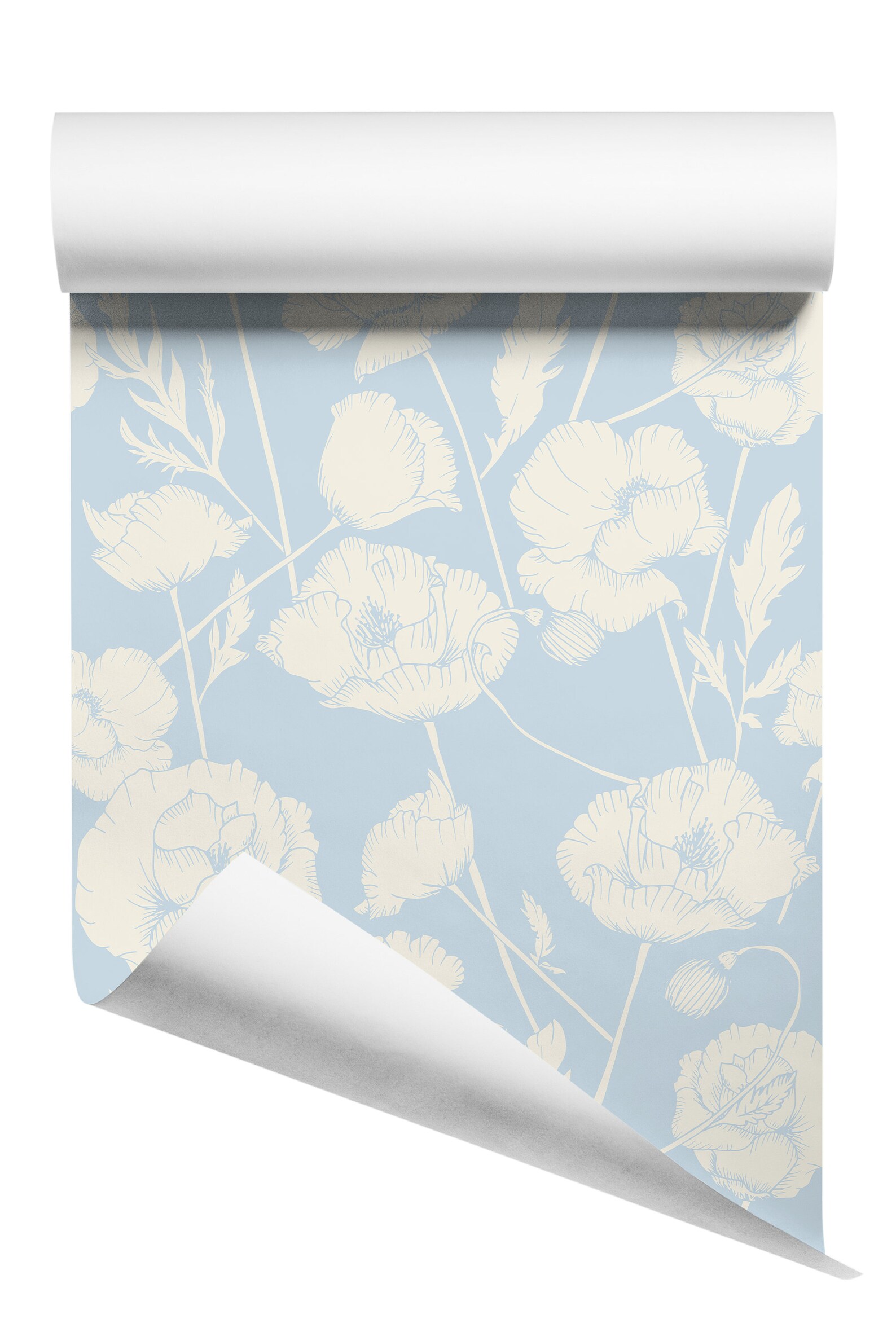 Blue Poppy Wallpaper - Large Floral Pattern - Peel and Stick Removable ...