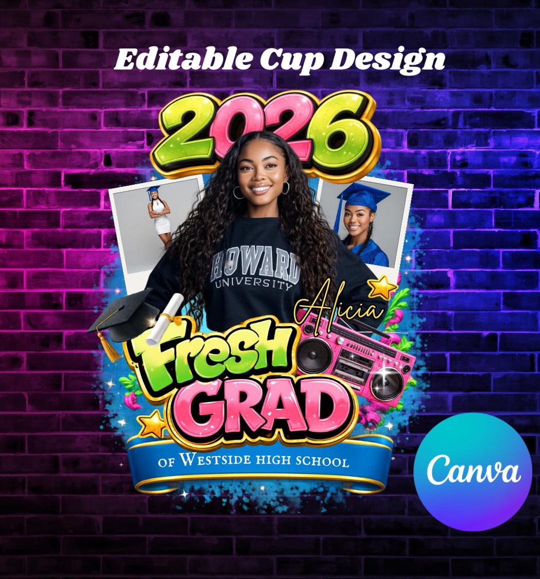 Fresh Grad 2026 Cup Sticker: 90s Style Customizable Design (digital ...