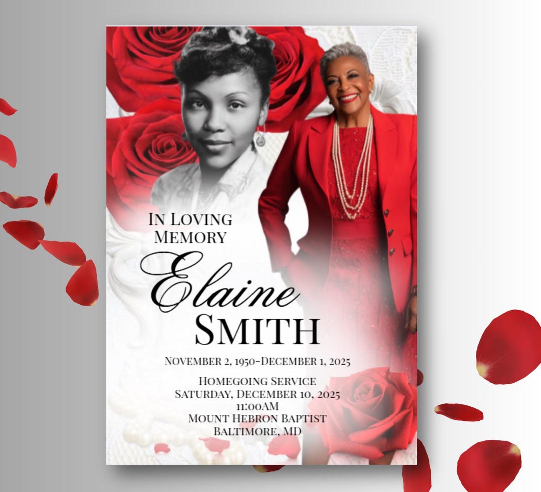 Red Rose and Lace Funeral Program Template- Canva Editable Only - Etsy