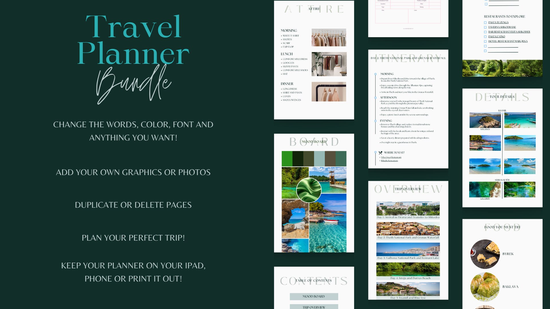 Travel Itinerary Template Canva Italy, Digital Editable Travel Planner ...