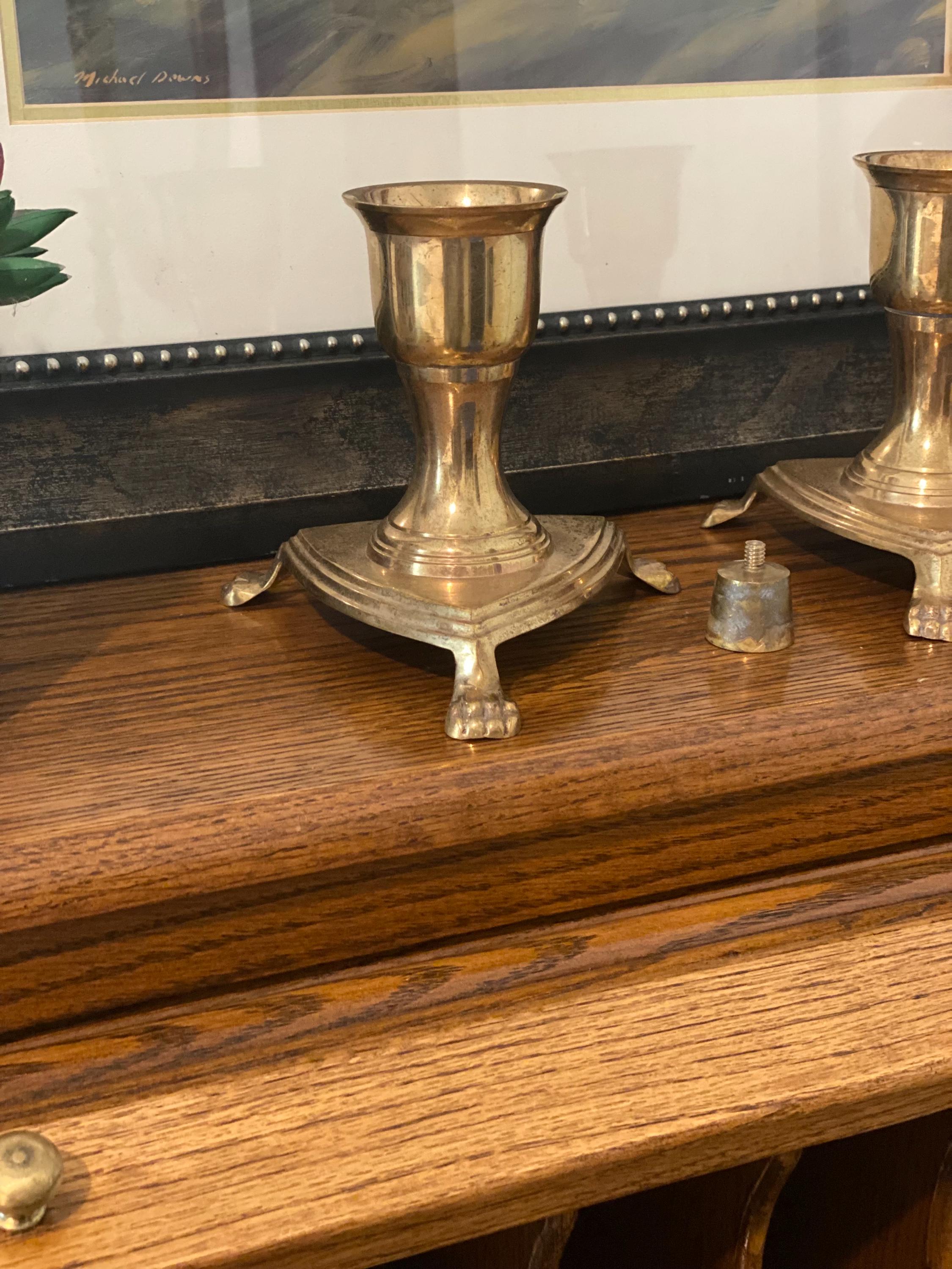 Vintage, Set of Triangle Shaped Brass Taper / Pillar Candle Holder With ...