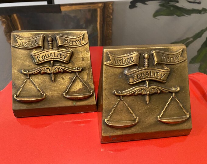 Vintage PM Craftsman Scales of Justice Bookends Justice Mercy Equality ...