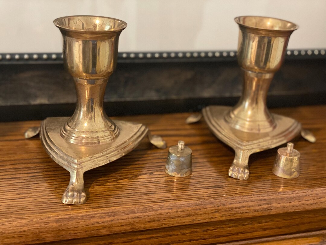 Vintage, Set of Triangle Shaped Brass Taper / Pillar Candle Holder With ...