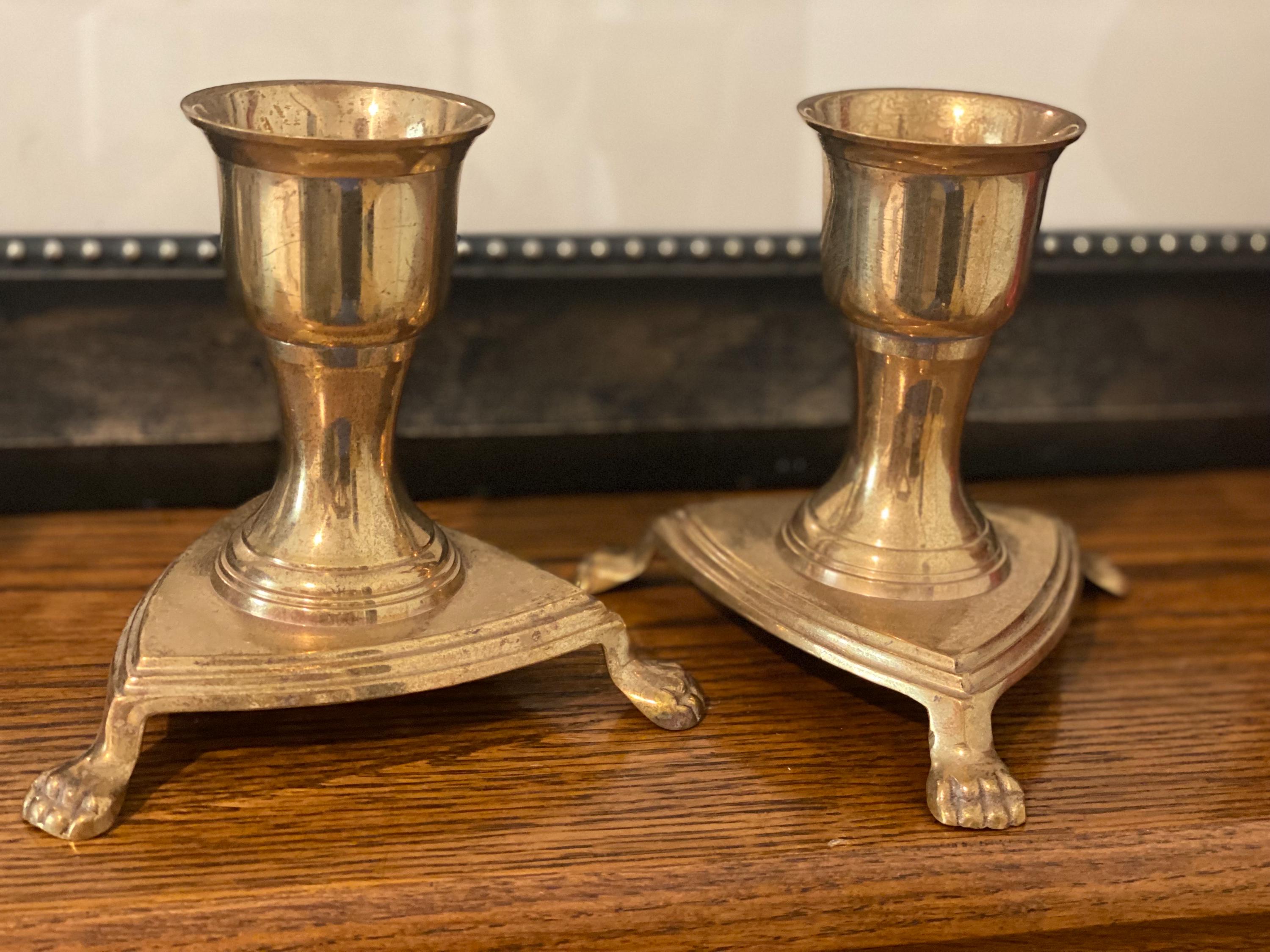 Vintage, Set of Triangle Shaped Brass Taper / Pillar Candle Holder With ...