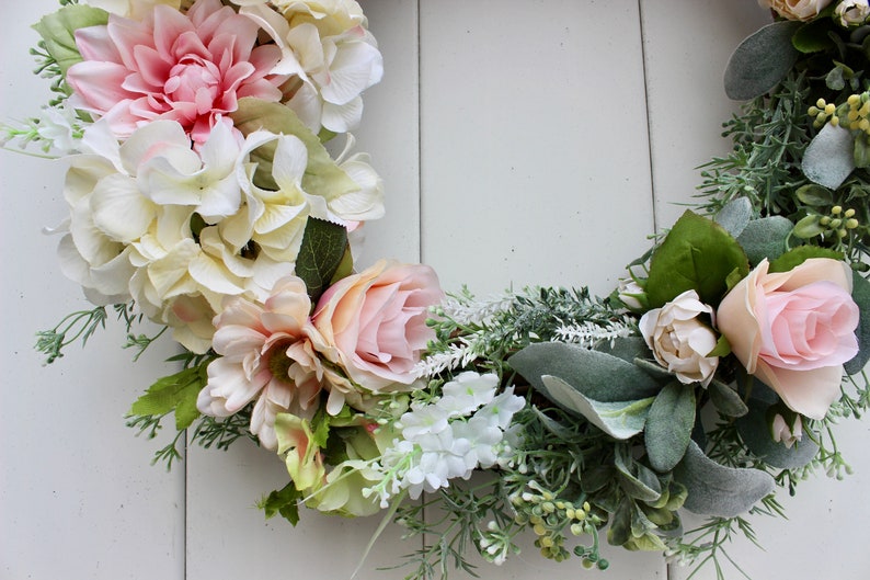Handmade Rose & Dahlia Spring Door Wreath, Farmhouse Decor - Etsy