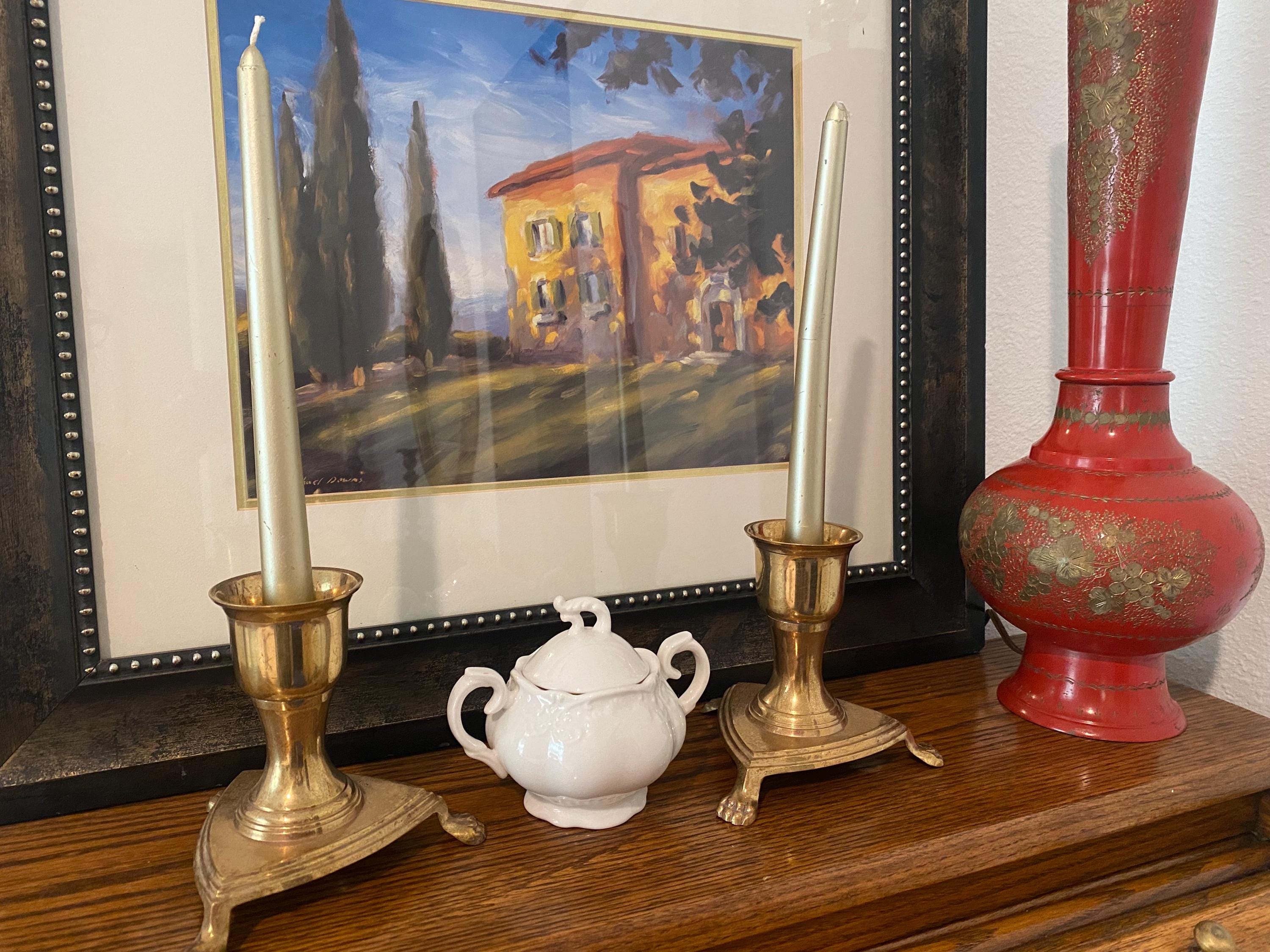 Vintage, Set of Triangle Shaped Brass Taper / Pillar Candle Holder With ...