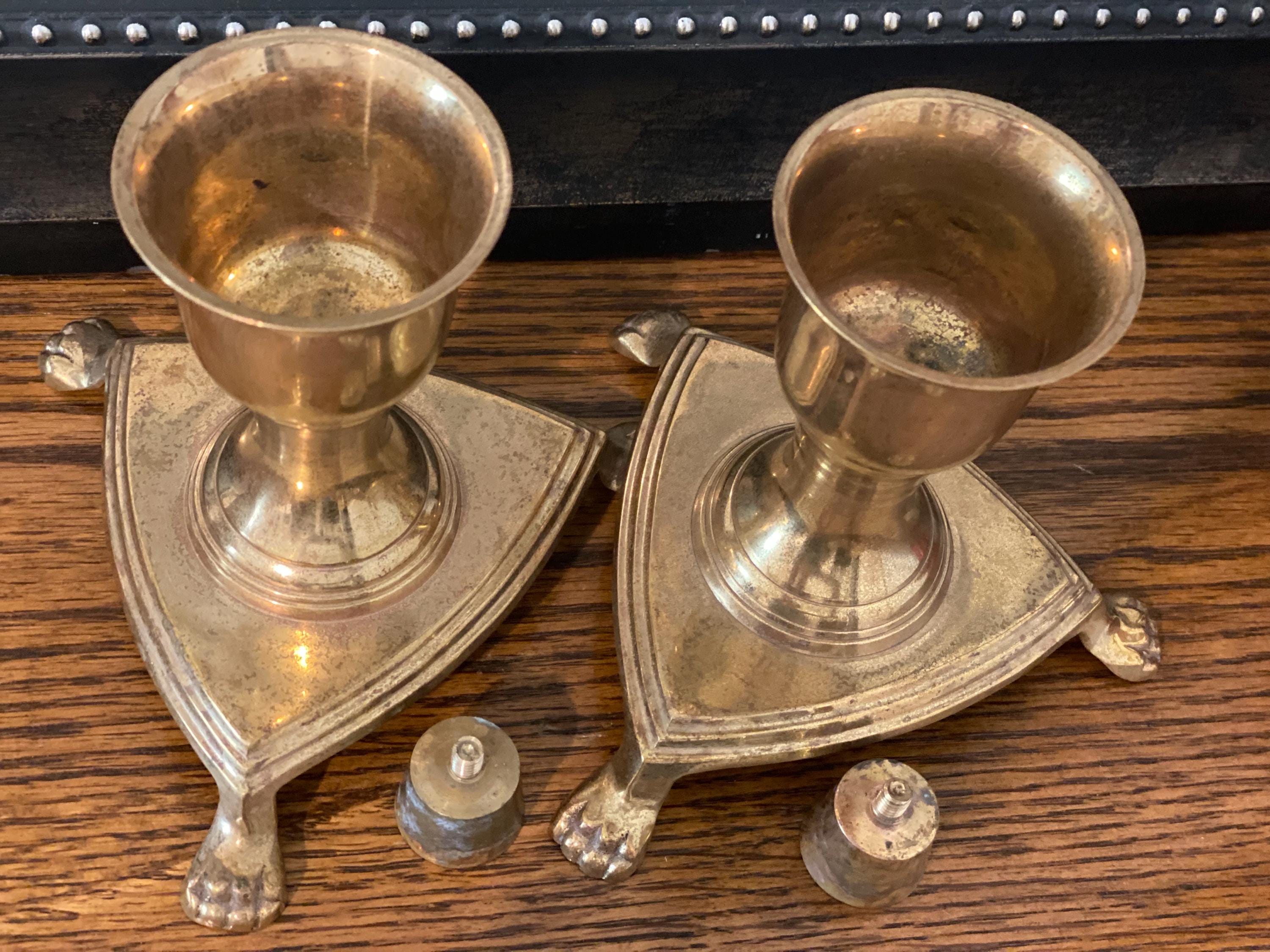 Vintage, Set of Triangle Shaped Brass Taper / Pillar Candle Holder With ...