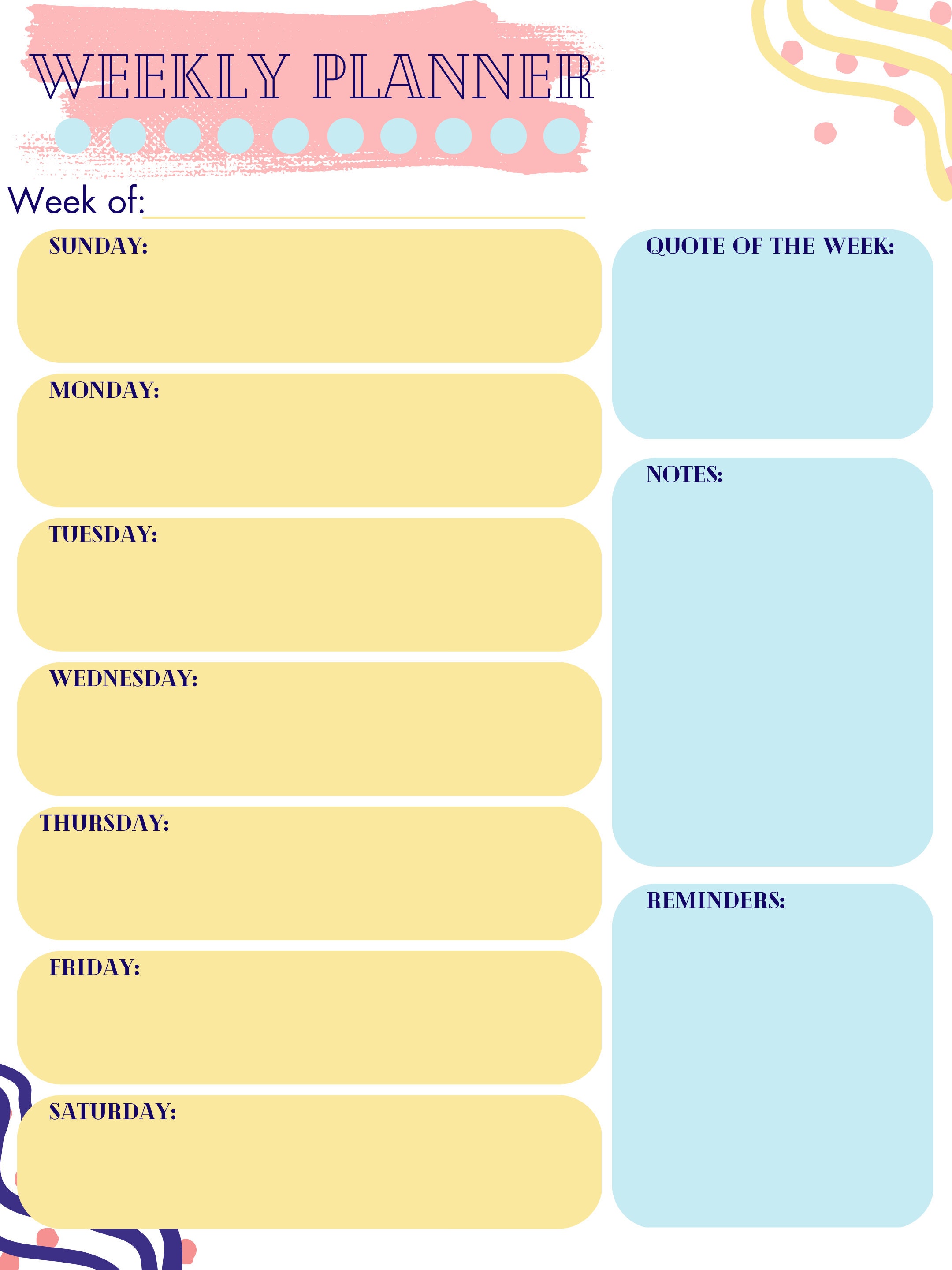 Weekly Planner, EDITABLE Canva Template, Instant Download, Pastel ...