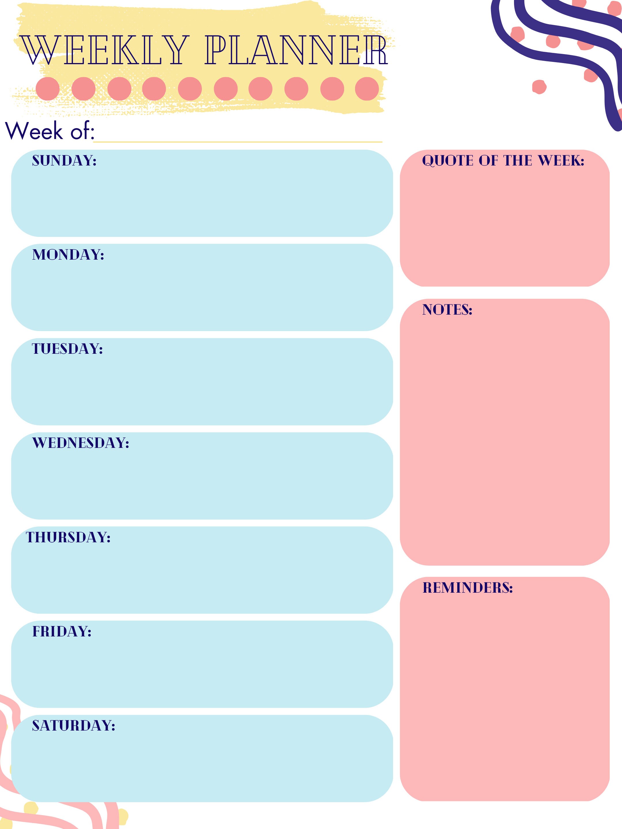 Weekly Planner, EDITABLE Canva Template, Instant Download, Pastel ...