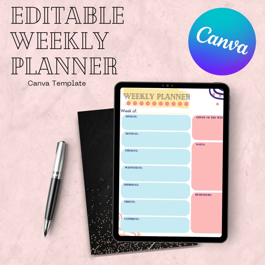 Weekly Planner, EDITABLE Canva Template, Instant Download, Pastel ...