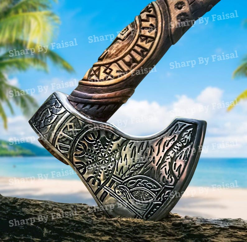 Personalized Hand Forged Viking Axe, Custom Made Viking Gifts for Wedding Occasions, Damascus ...