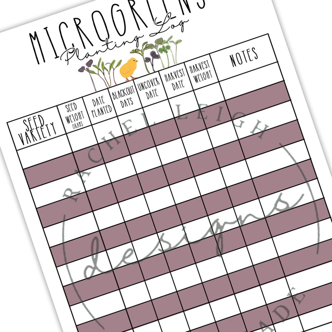 Blank Planting Log | Printable | Printable Planting Log | Microgreen ...