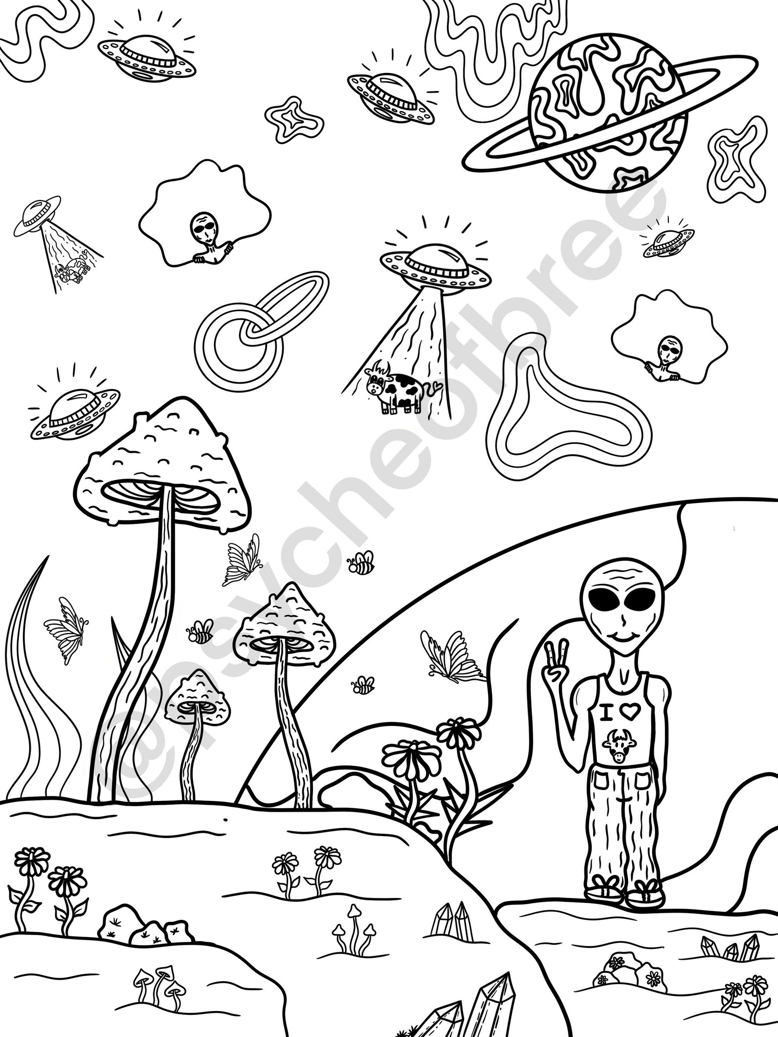 Life off Earth! Smoke and Paint, Sip and Paint, Coloring Page, Trippy ...