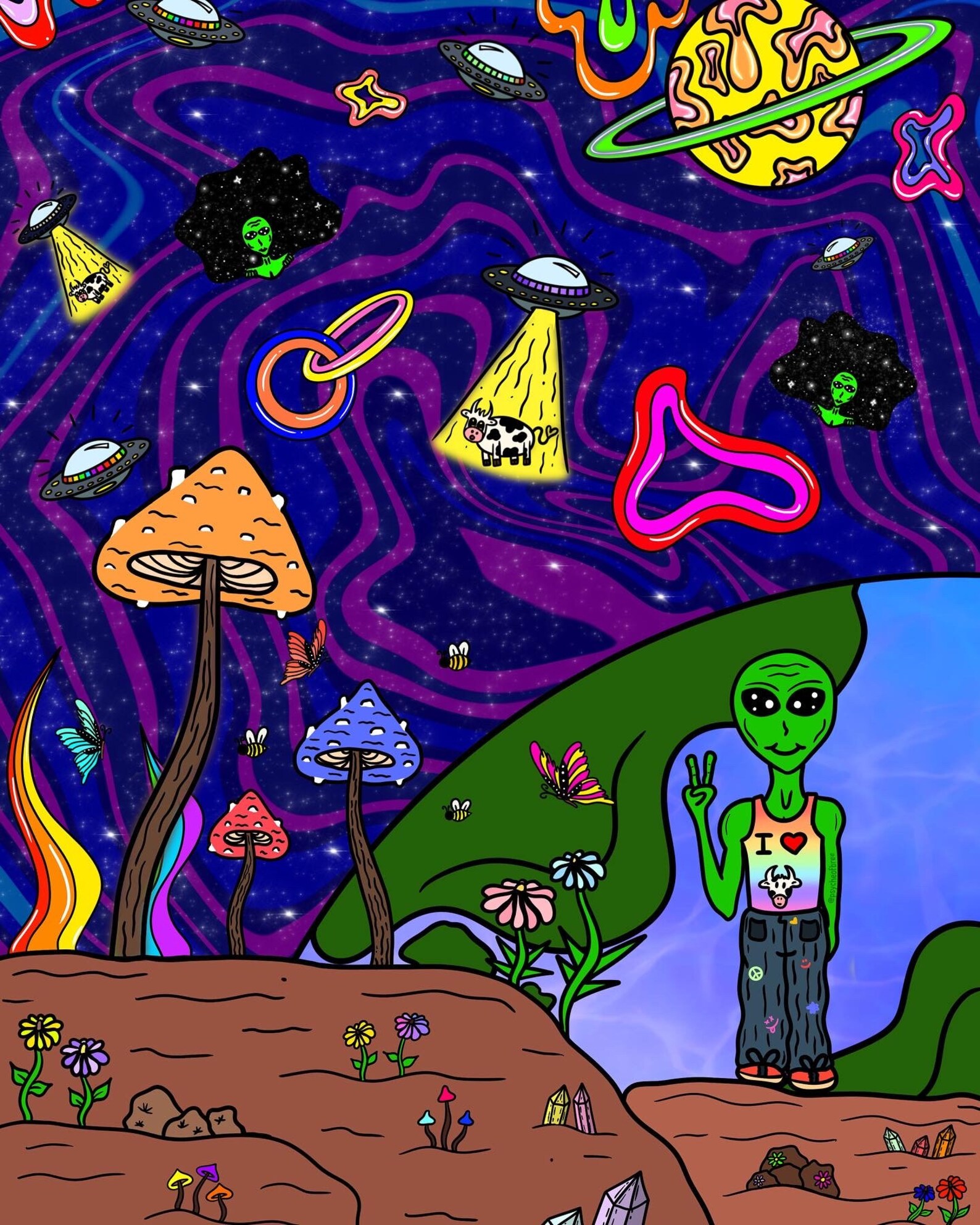 Life off Earth! Smoke and Paint, Sip and Paint, Coloring Page, Trippy ...