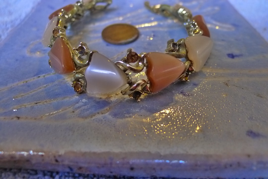 Coro Signed Coffee and Cream Shields and Rhinestones Bracelet. Vintage ...