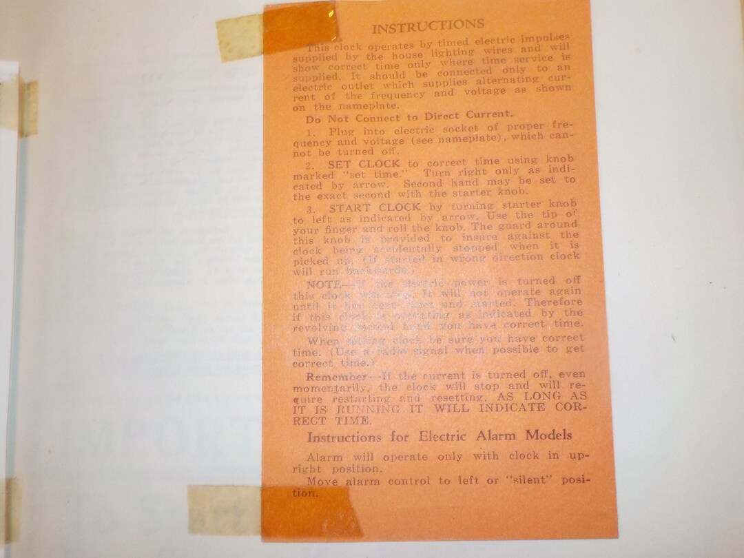 Hammond Clock Co., Chicago, Ill. Electric Clock Instructions and ...