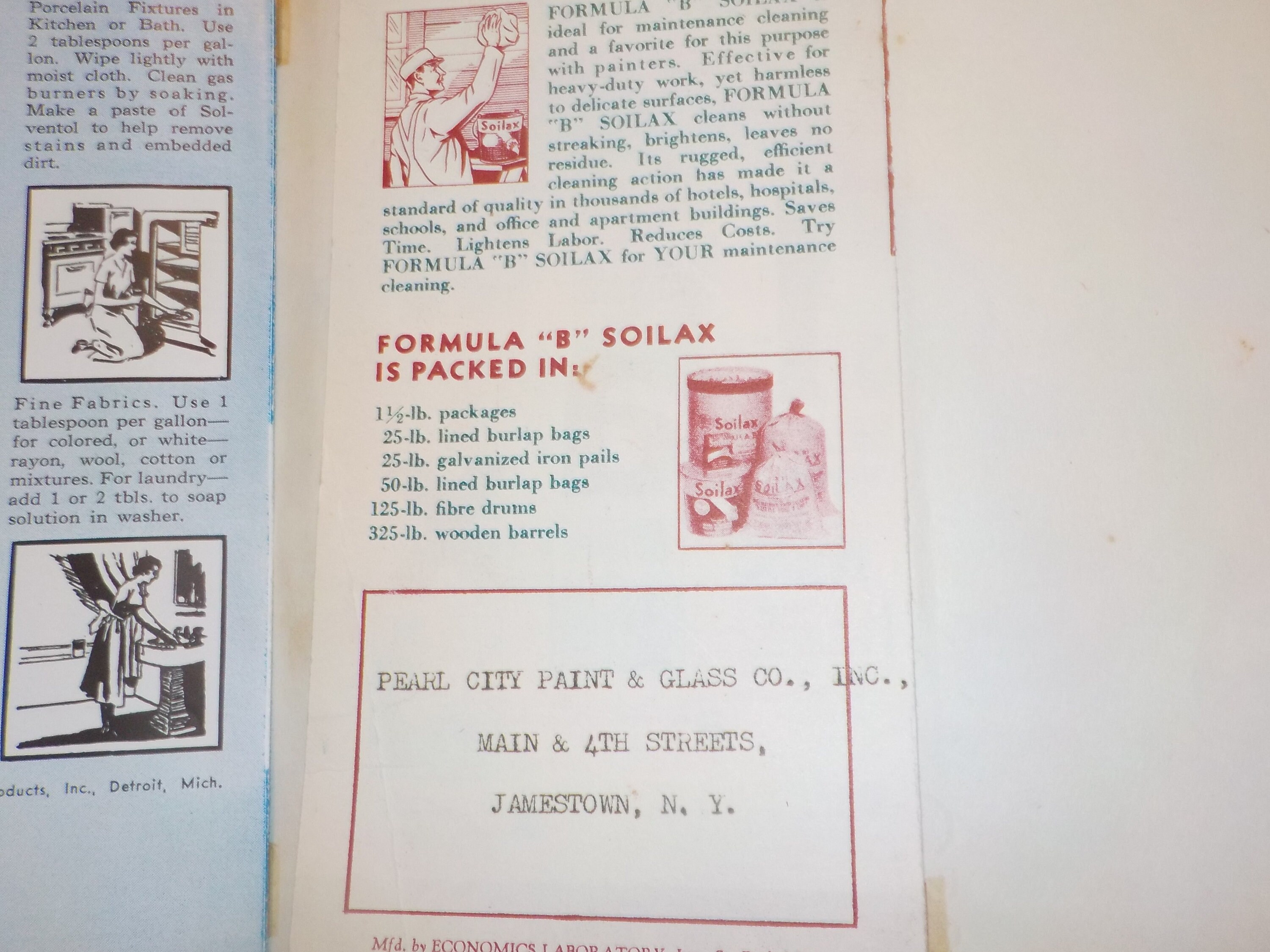 Soilax, Economics Laboratory, St. Paul, Minn. Household Cleaner. 1940s ...