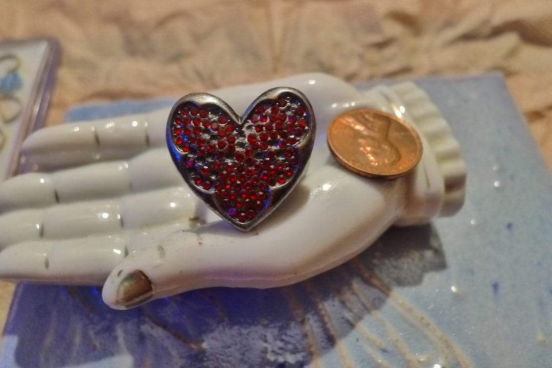 Pave Set Ruby Heart Statement Ring. Silver Tone. Adjustable - Etsy