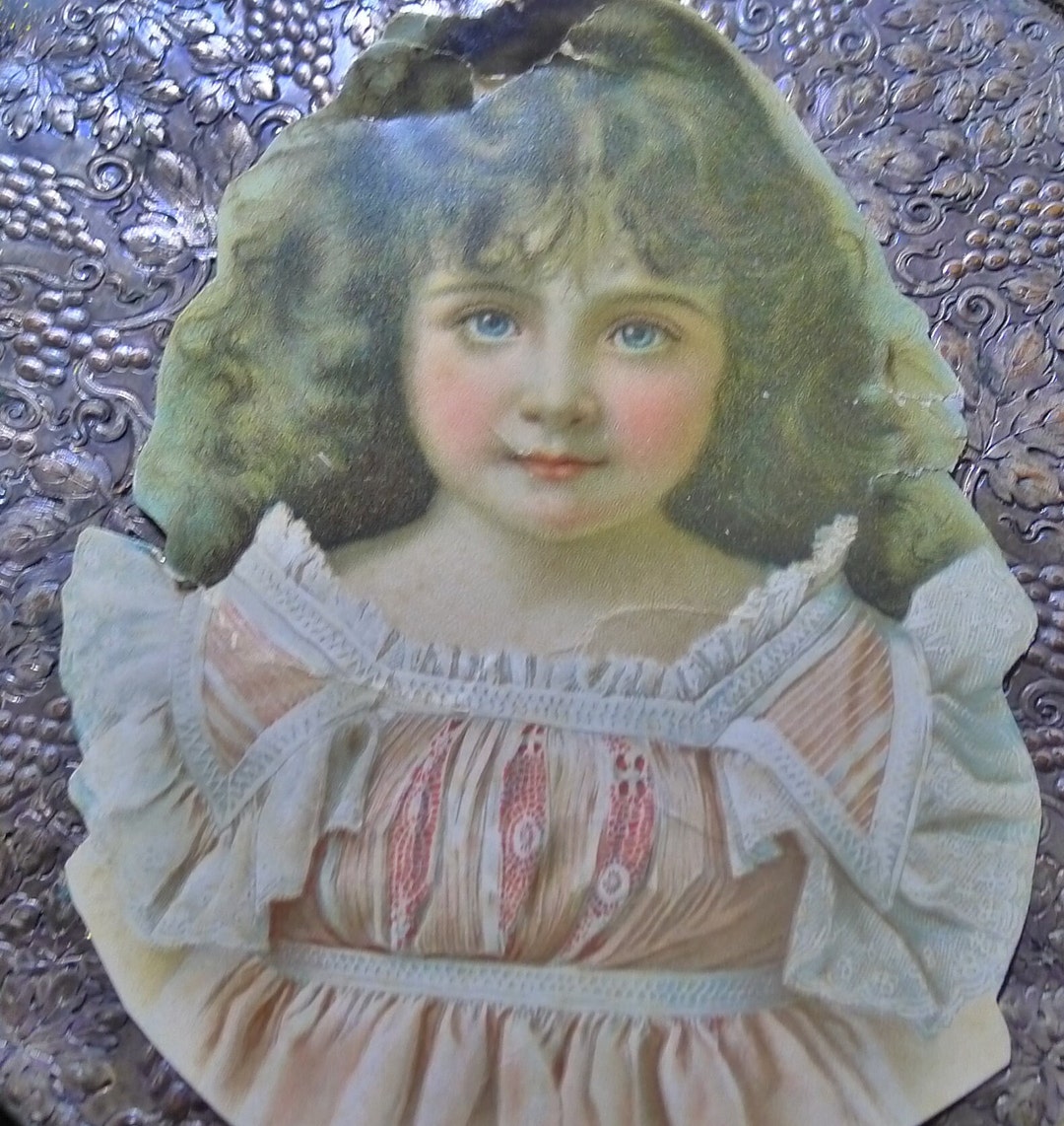 Blue Eye Lassie in Pink Pinafore Dress. Shape Image. Chromolithography ...