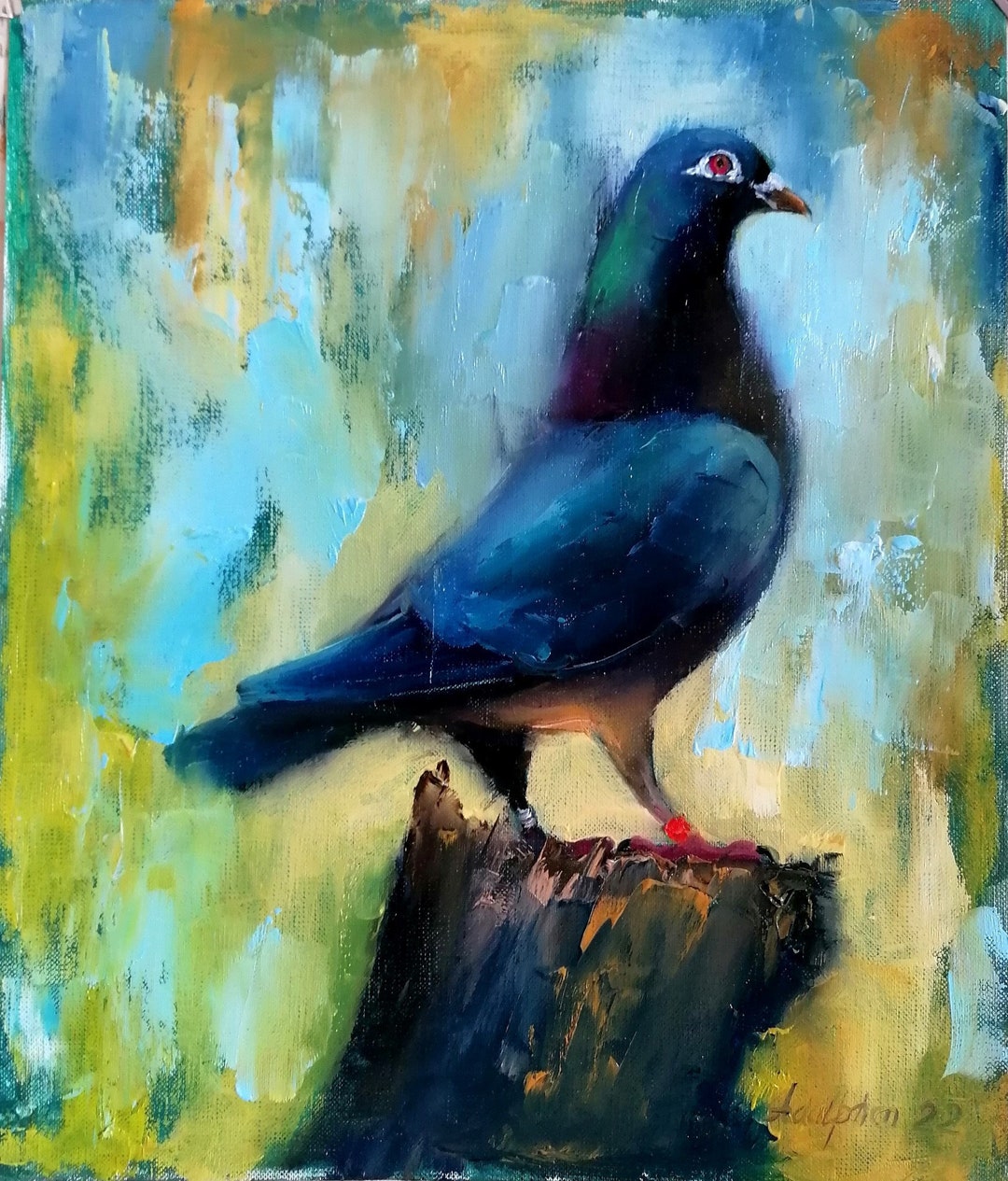 Pigeon Dove Oil Painting, Handmade Original Painting - Etsy