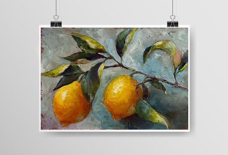 Branch Lemons Mandarins Fruits Oil Painting, Food Kitchen Still Life - Etsy