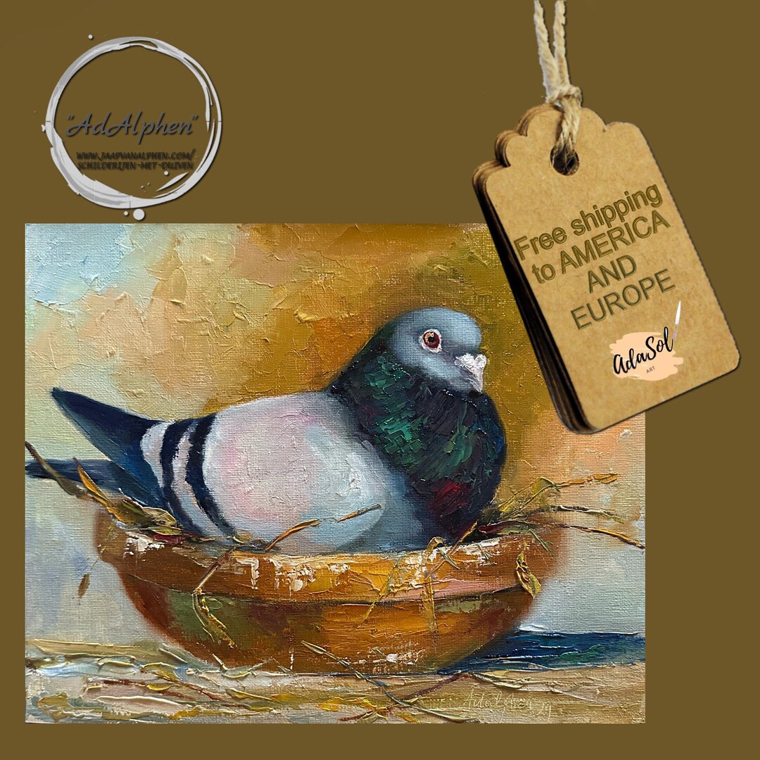 Pigeon Dove Pigeons Oil Painting. Pigeon Dove is in the Nest. A Pigeon ...