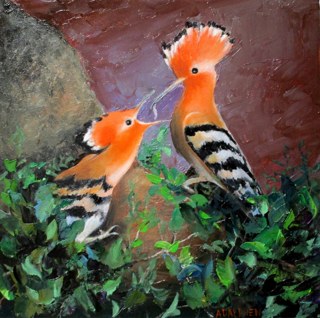 Hoopoes Birds Oil Painting. Original Art Hoopoe. Animals Art, - Etsy