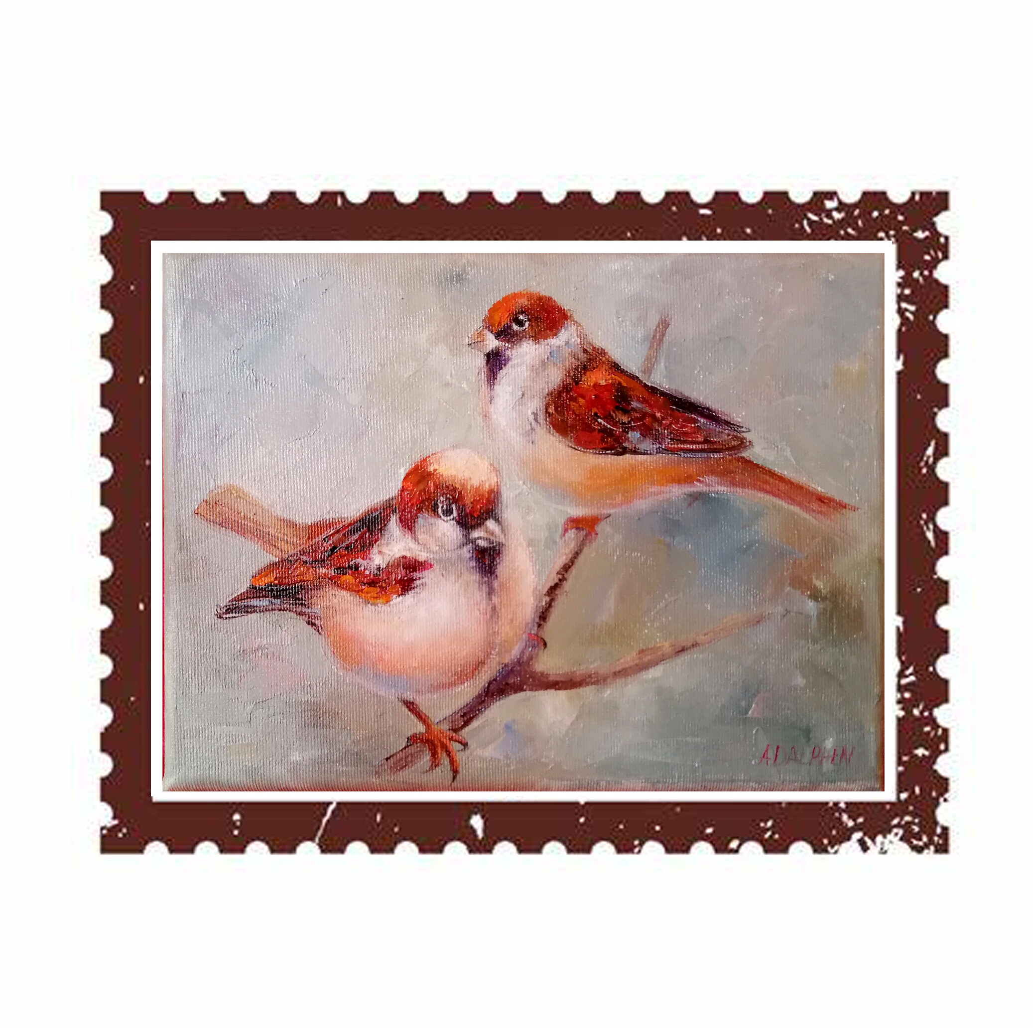 Sparrows Small Birds Oil Painting, Little Birds Oil Painting, Handmade ...