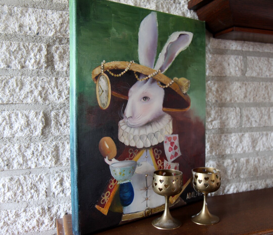 White Rabbit Oil Painting: Surreal Animal Art for Kids Room - Etsy