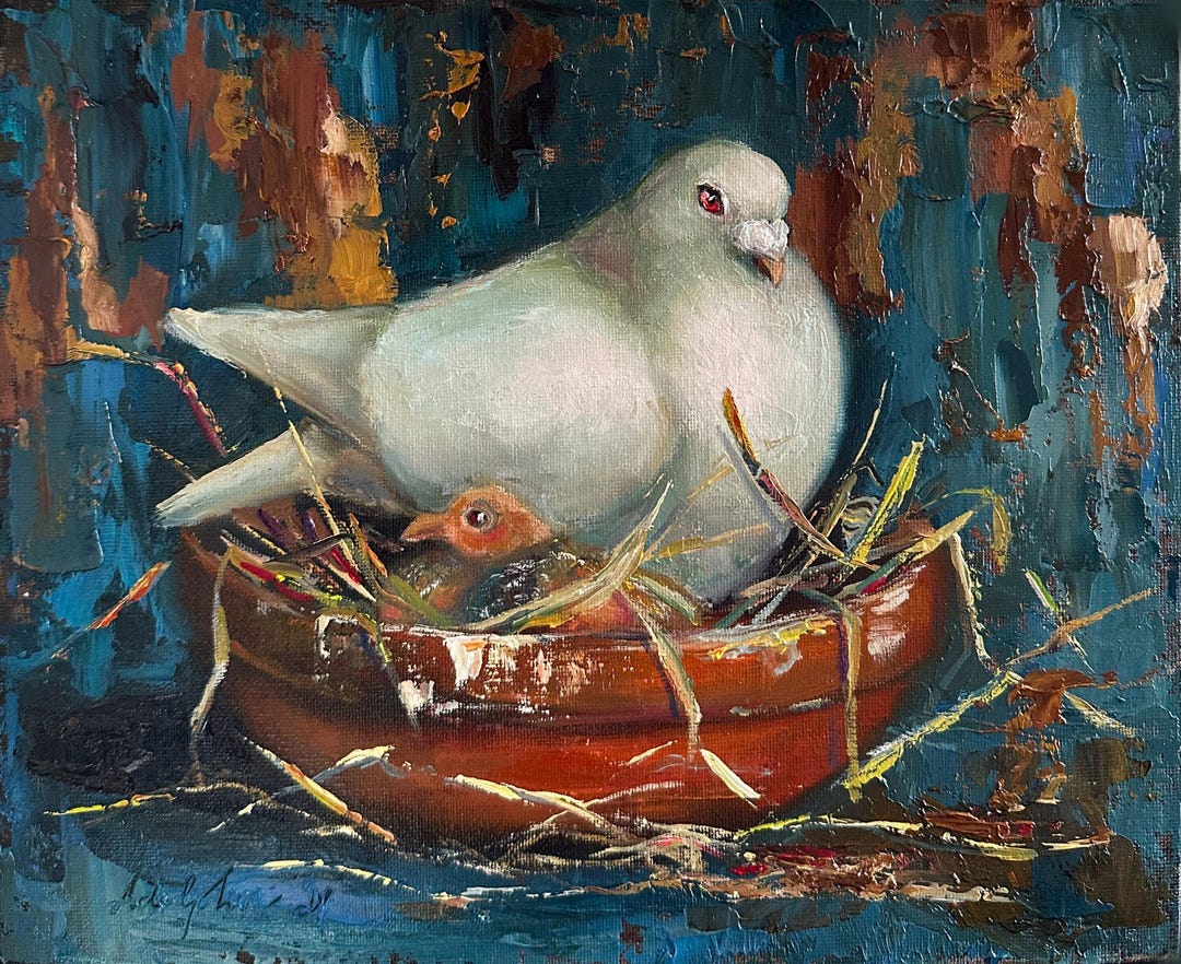 Pigeon Dove Pigeons Oil Painting. Pigeon Dove is in the Nest. A Pigeon ...