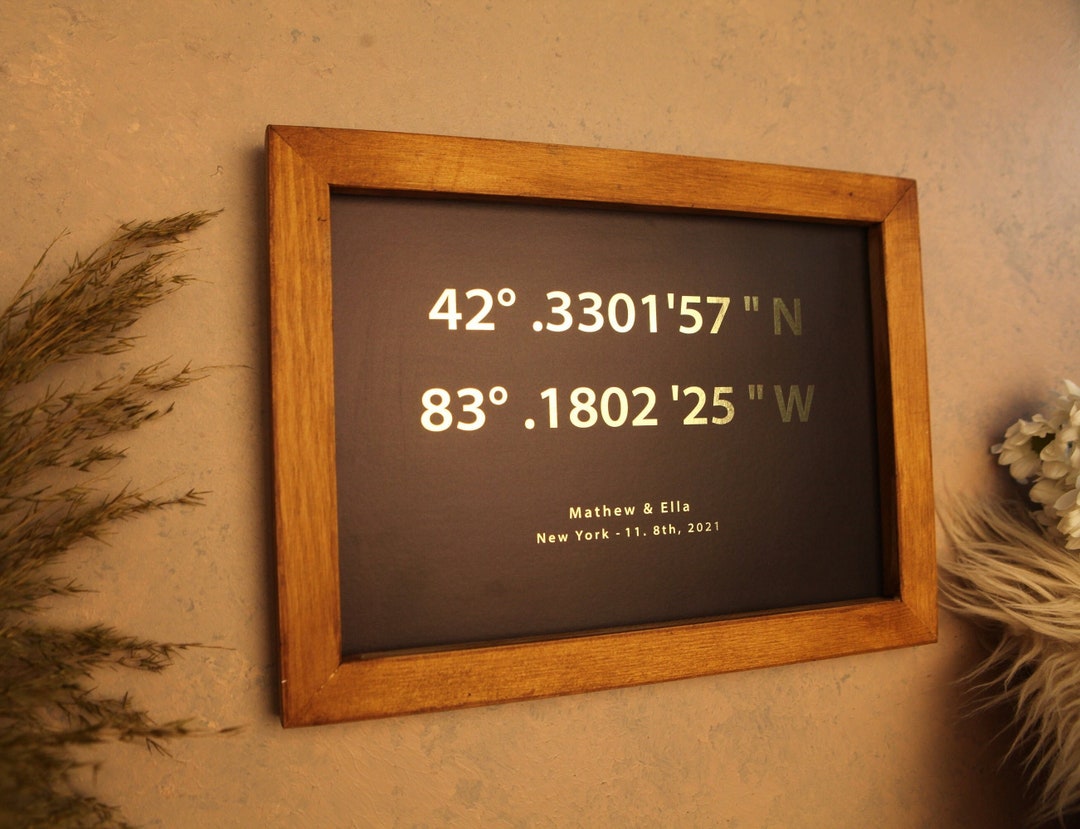 Personalized GPS Coordinates Frame Wedding Gift Gold Foil - Etsy