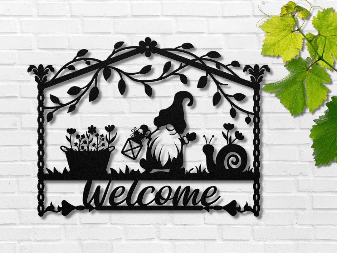 Welcome Gnome Sign, Garden Metal Sign, Welcome Metal Wall Art, Garden ...