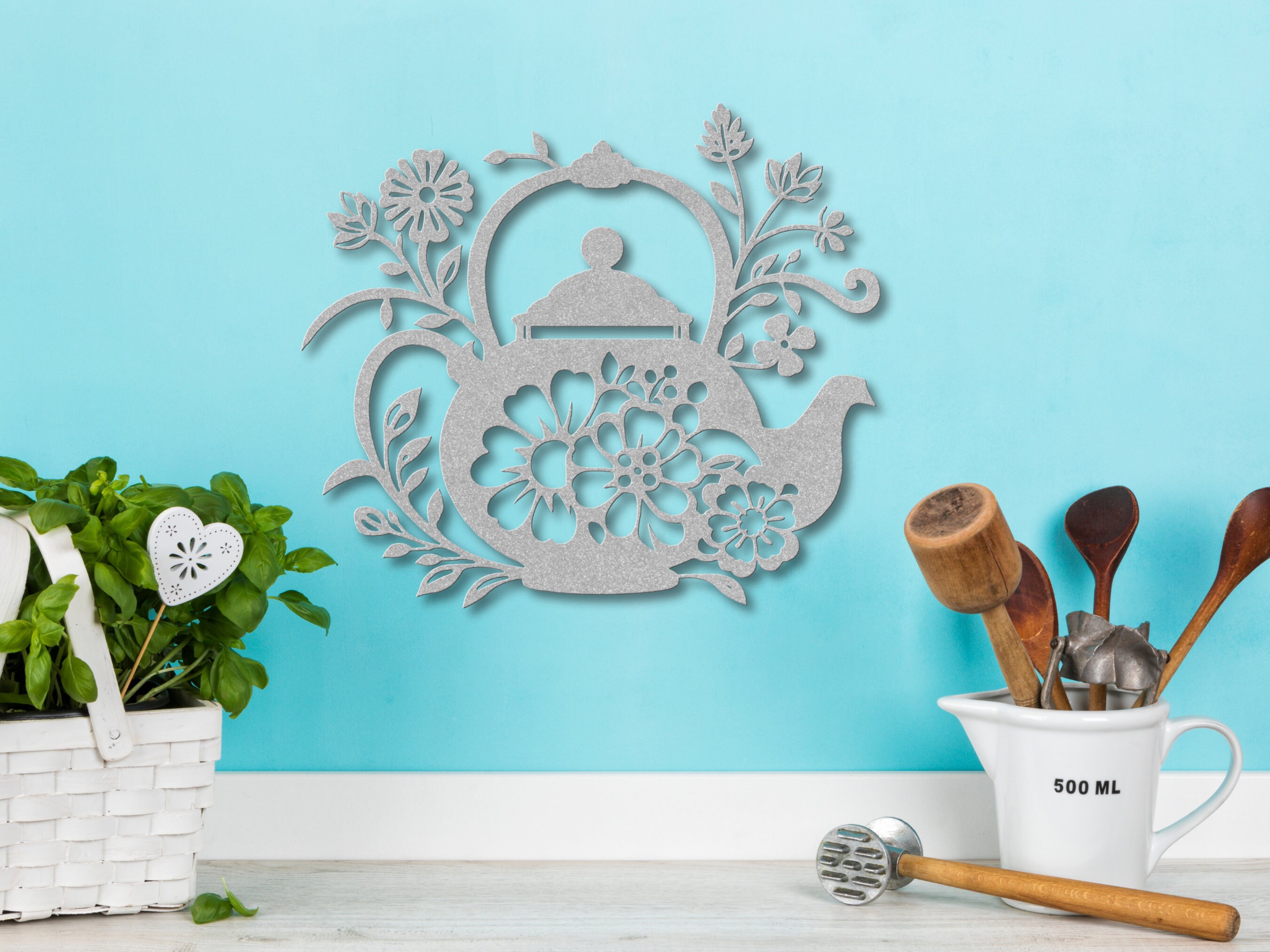 Teapot With Flowers Metal Wall Art, Tea Wall Decor, Gifts for Tea ...