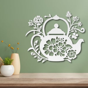 Teapot With Flowers Metal Wall Art, Tea Wall Decor, Gifts for Tea ...