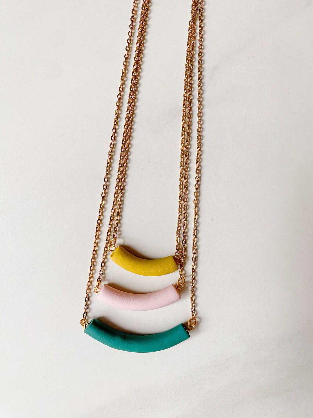 Minimalist, Polymer Clay, Layer Necklaces, Gold Stainless Steel and ...