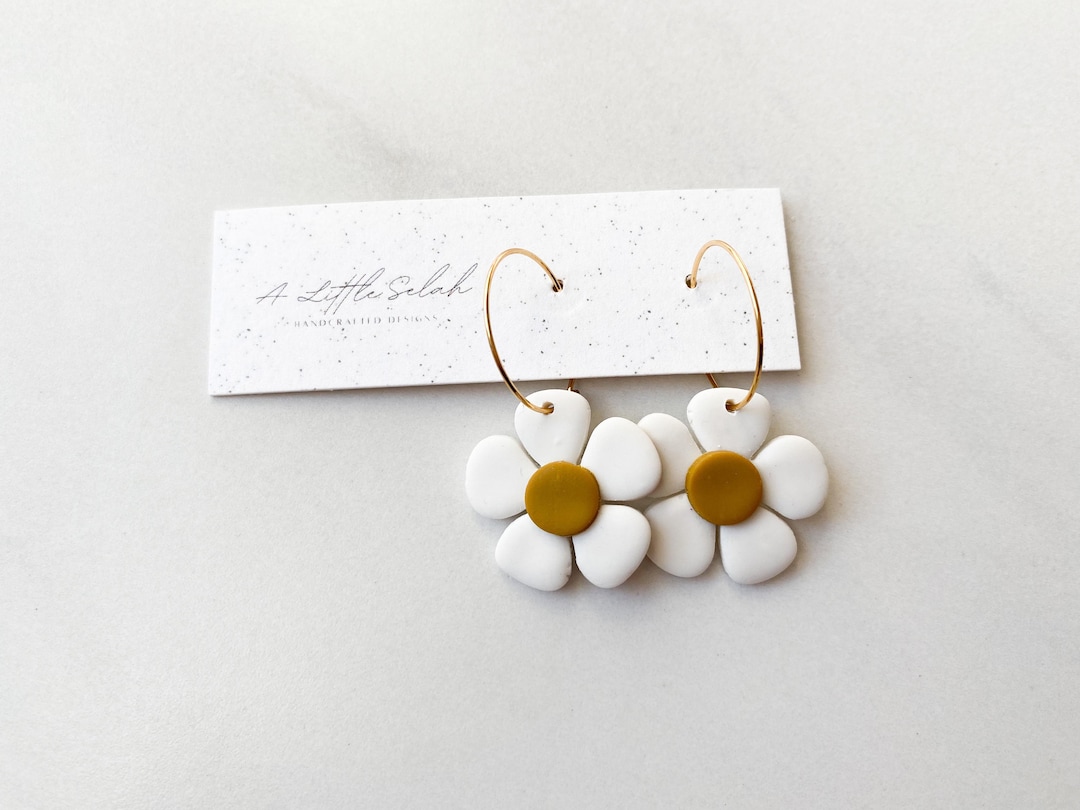Clay Daisy Hoops and Stud Earrings, Plant Lover Dangle - Etsy