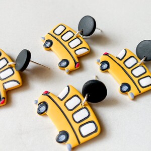School Bus Polymer Clay Earrings, Lever Back Clay Dangles, Gift for Bus ...