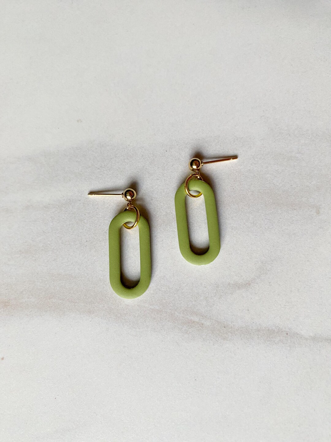 Olive, Green Open Oval, Polymer Clay Earrings, Stainless Steel ...