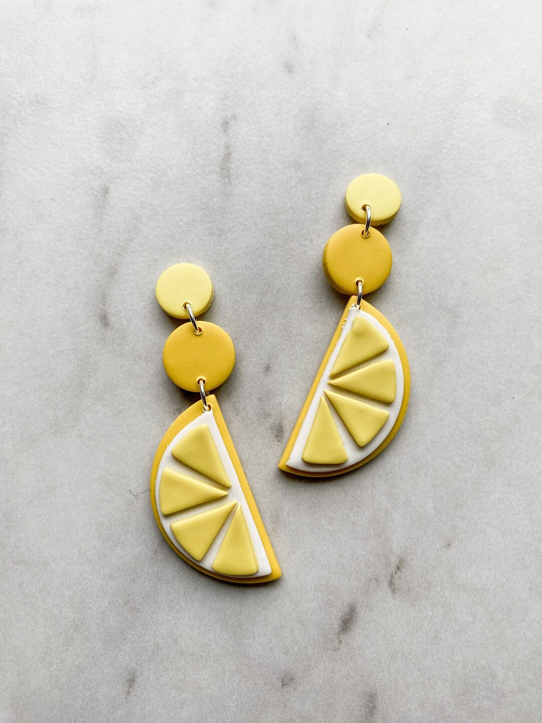 Lemon Drop; Lemon Slice Clay Earrings, Handmade Polymer Clay Dangles ...