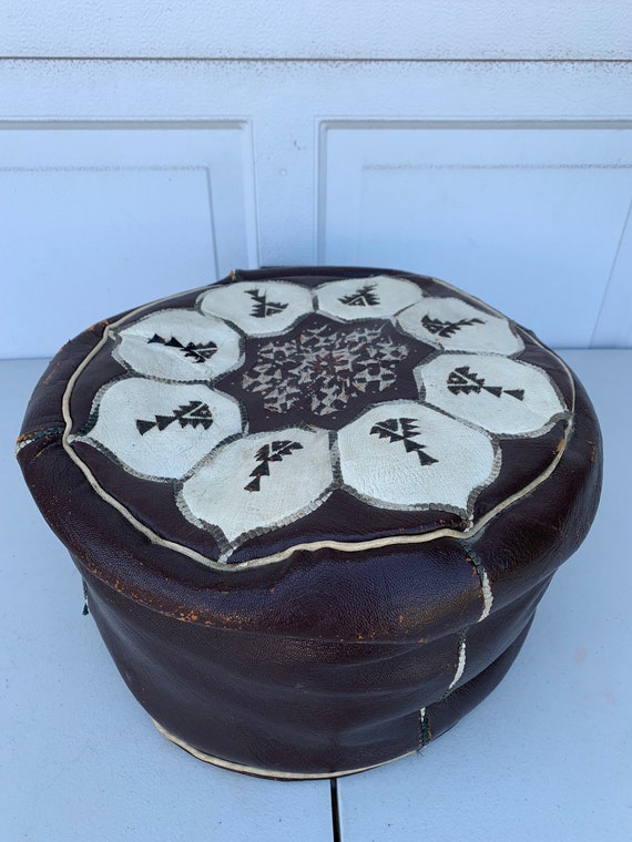Funky Old Vintage Leather Pouffe. Circa 1960 s. Etsy UK