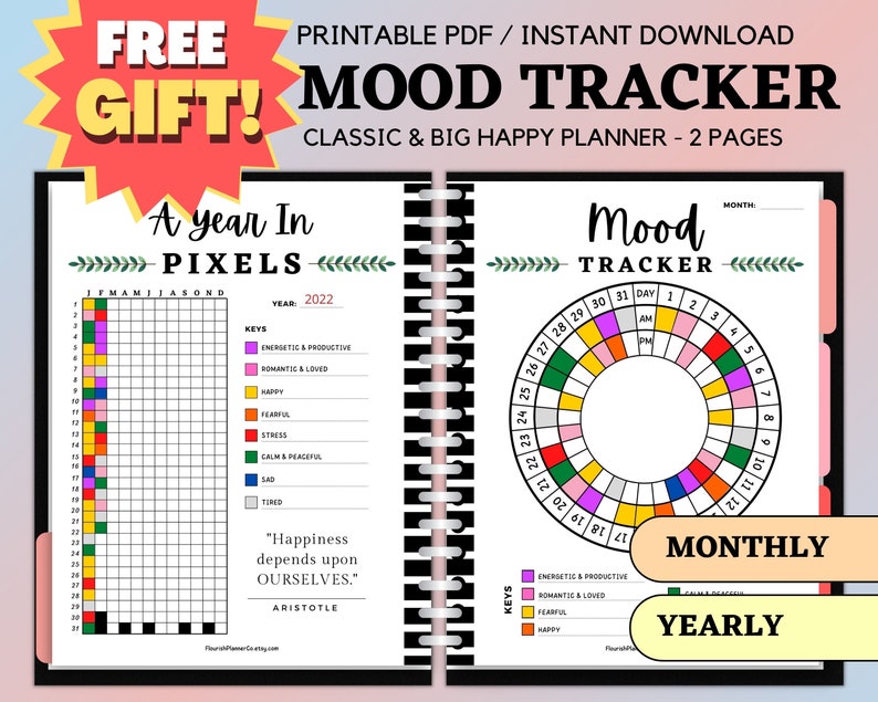 Mood Tracker Printable Daily Mood Chart Bundle Mood Journal Classic Big ...